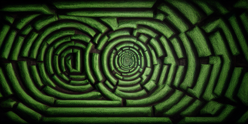 a large shining key in a dark labyrinth maze