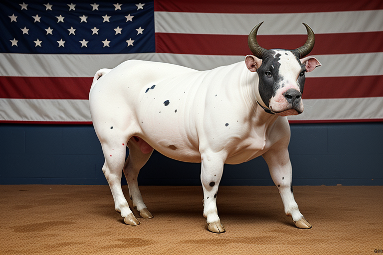 Majestic Bull Stands Proudly in Front of American Flag Background