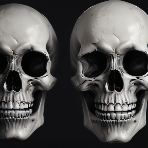 Contrasting Perspectives: A Close-Up View of Two Distinct Human Skulls