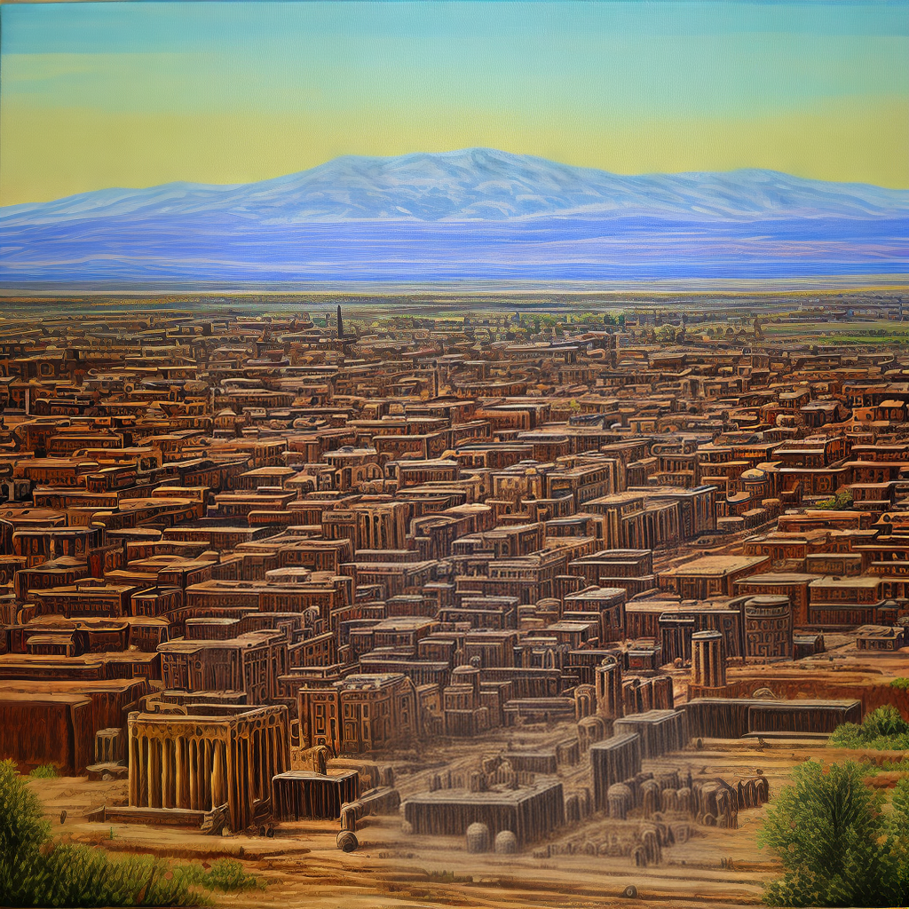 oil painting Enoch (City built by Cain) from bible