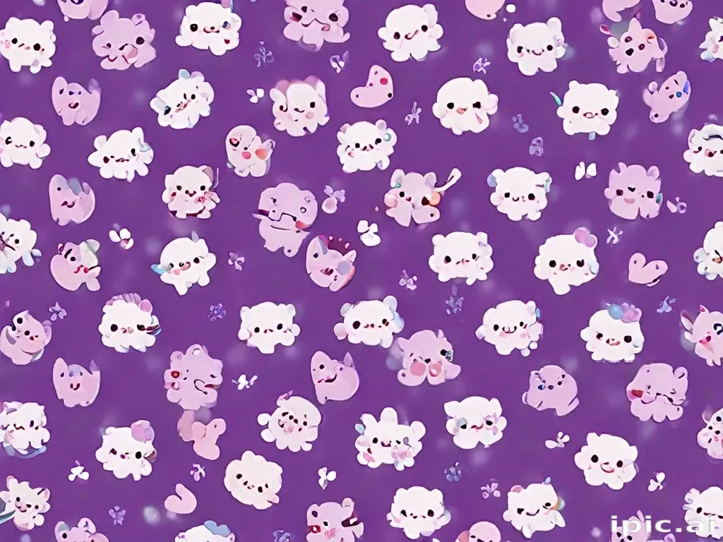 Whimsical Collection of Cute Characters on a Vibrant Purple Background