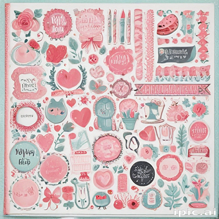 Colorful Collection of Whimsical Stickers Featuring Hearts, Flowers ...