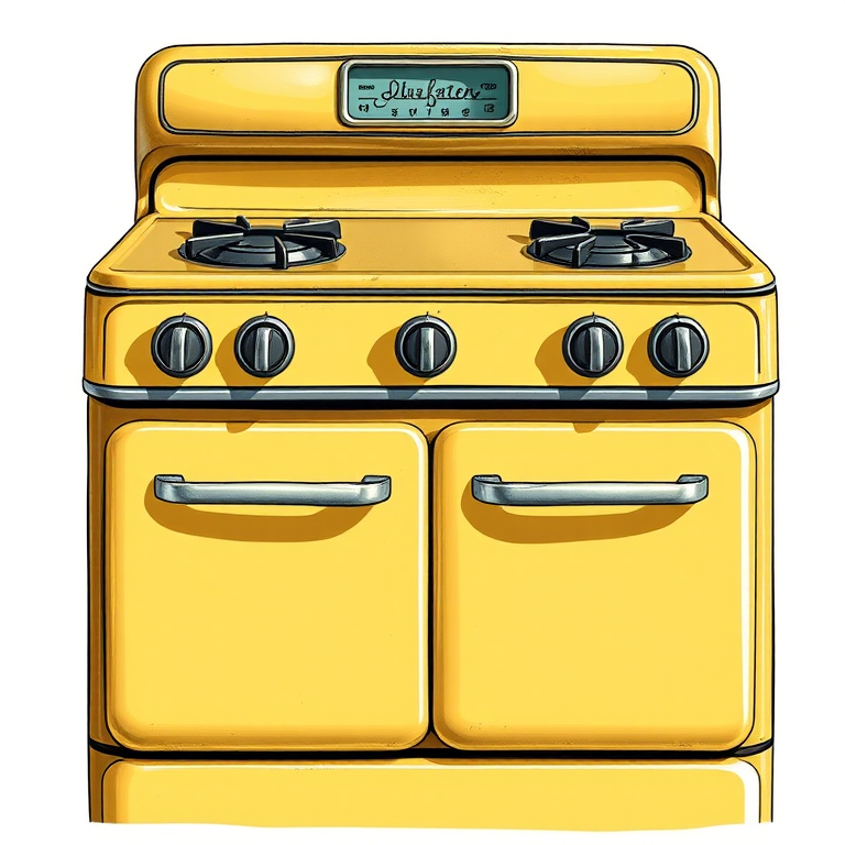 Bright Yellow Vintage Stove with Classic Design and Retro Charm
