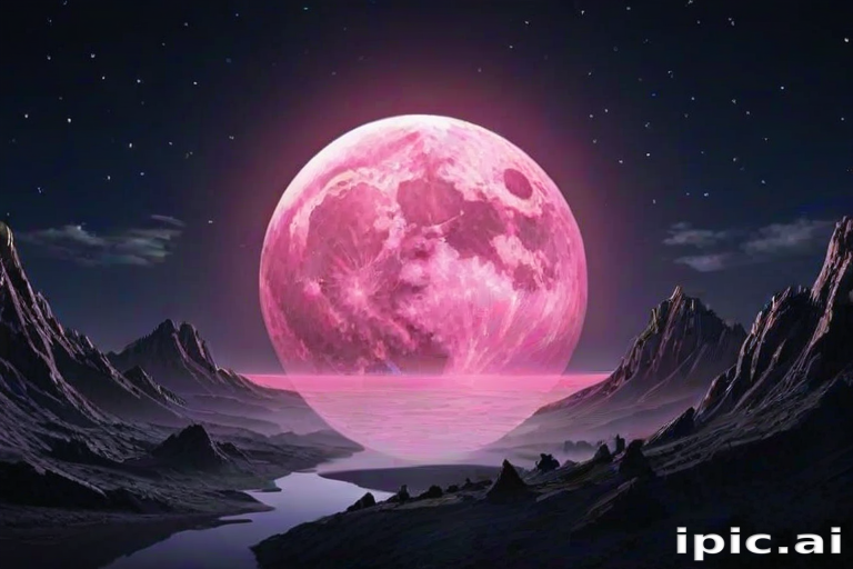 Majestic Pink Moon Illuminating a Serene Landscape Understarry Sky