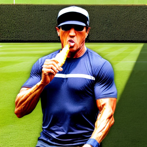 Create a image of sylvester stallone eating