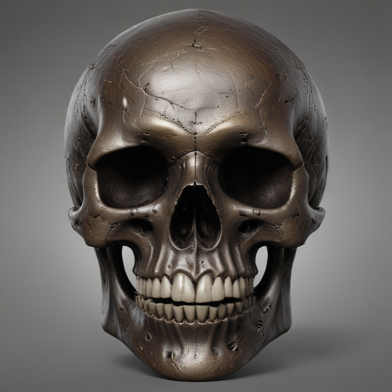 Intricately Detailed Bronze Skull Displaying Realistic Features and ...