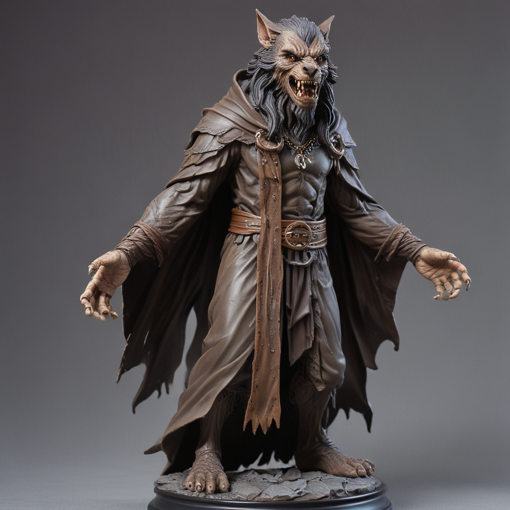 werewolf humanoid wizard statue