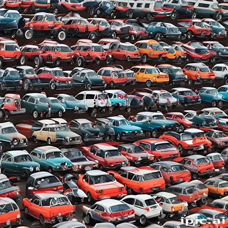 Colorful Array of Vintage Cars in a Large Junkyard Display