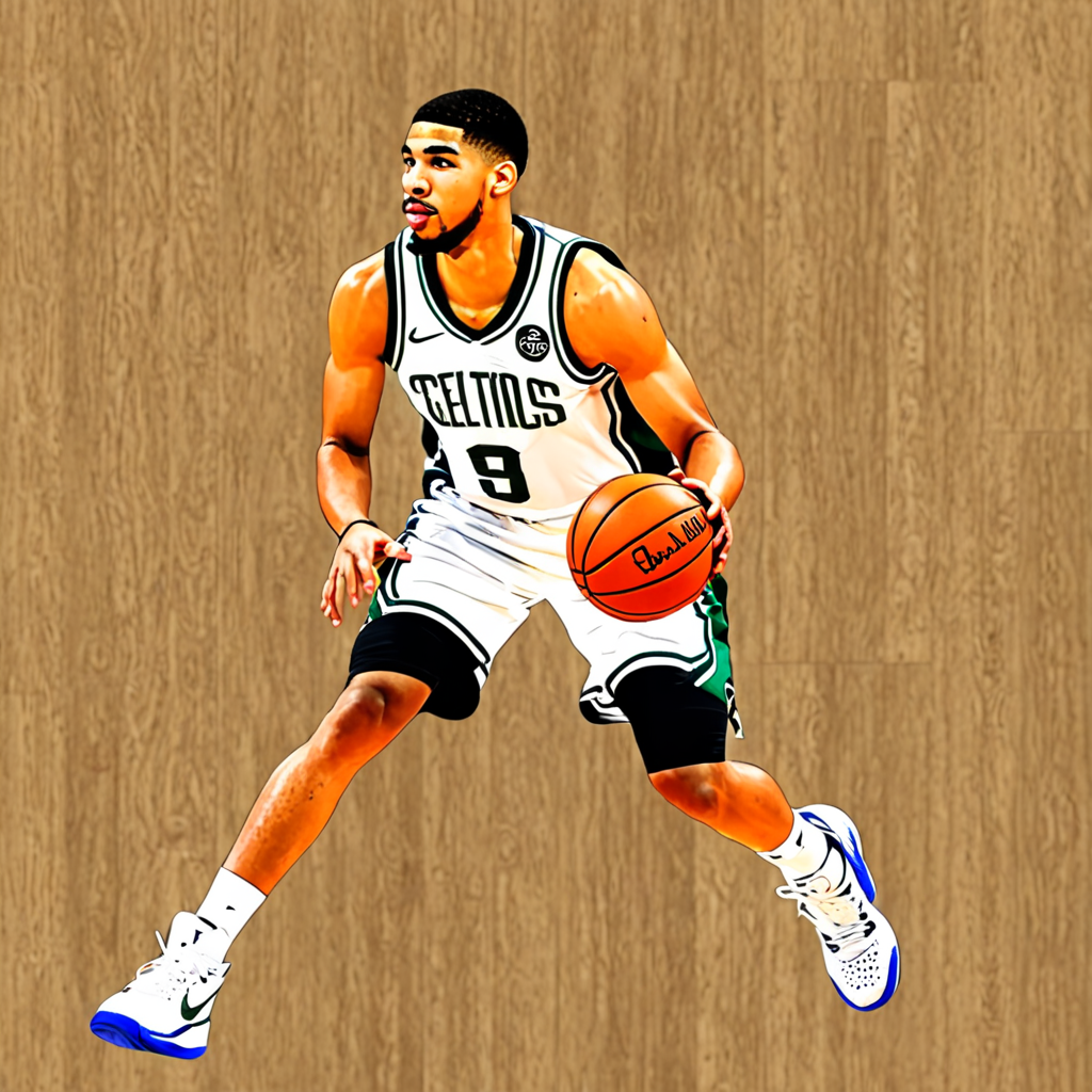 Casting drawing of playing basketball Jayson Tatum outdoor basketball court