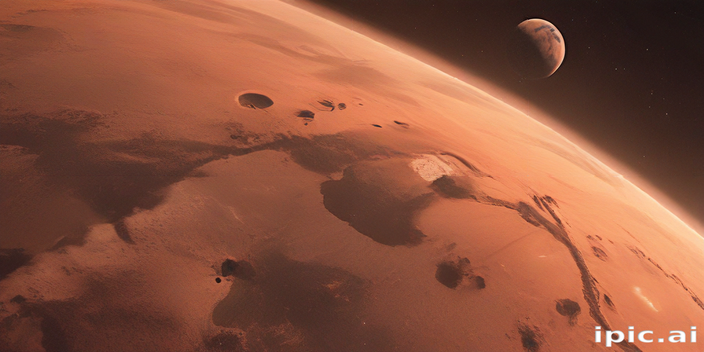 Stunning View of Mars with its Moons and Rugged Surface Details