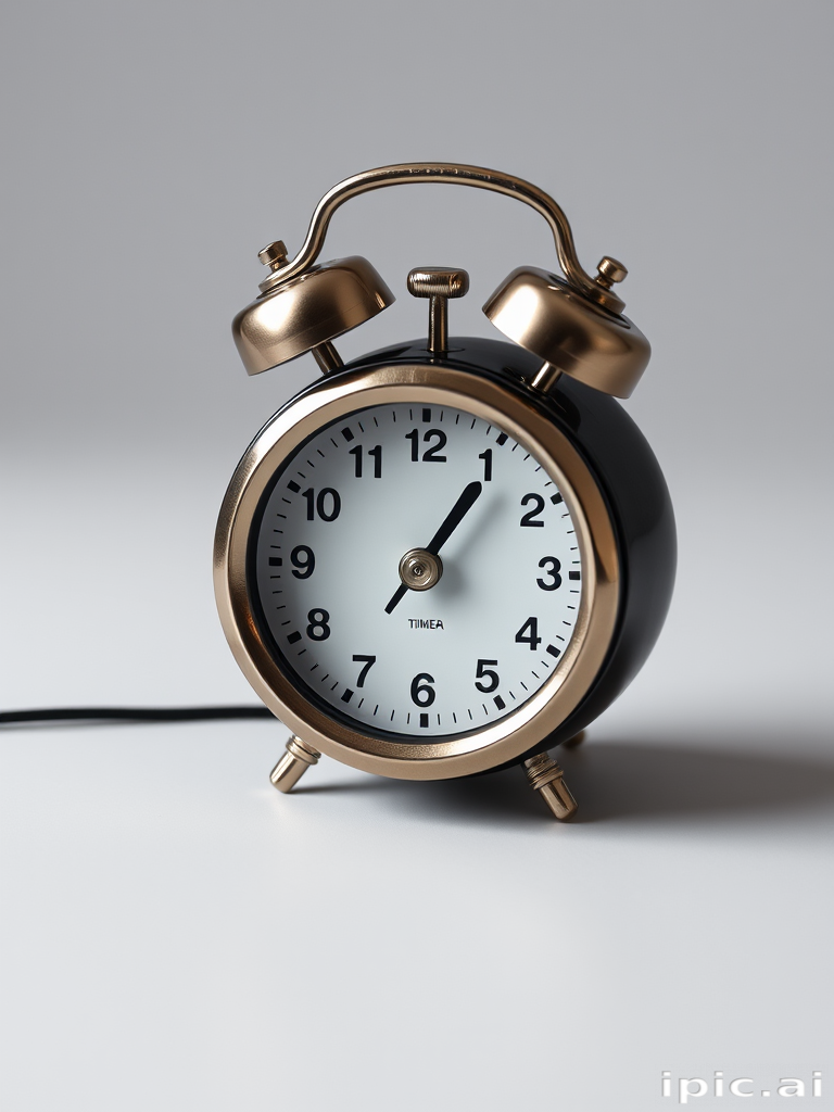 Classic Black and Gold Alarm Clock with Clear White Face Design