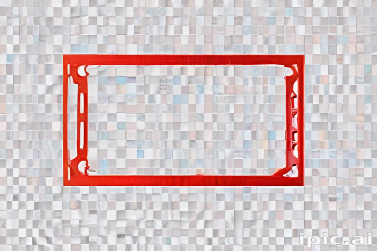 Bright Red Frame Surrounded by a Textured Mosaic of Soft Colors
