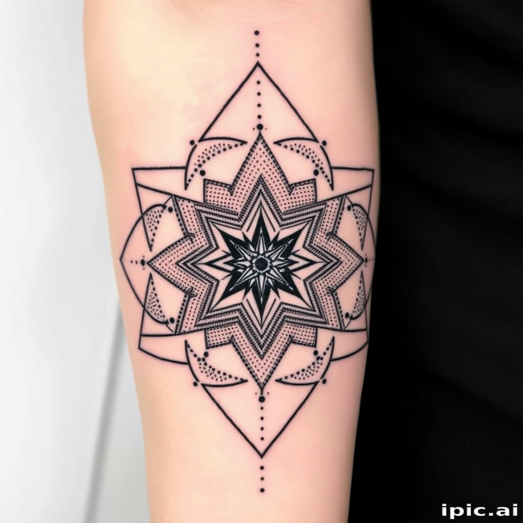 Intricate Geometric Mandala Tattoo Design Featuring Symmetrical ...