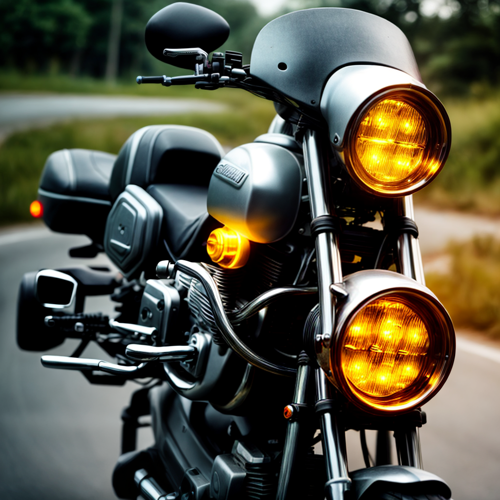 Looking straight towards camera Single Large motorcycle headlight round ...