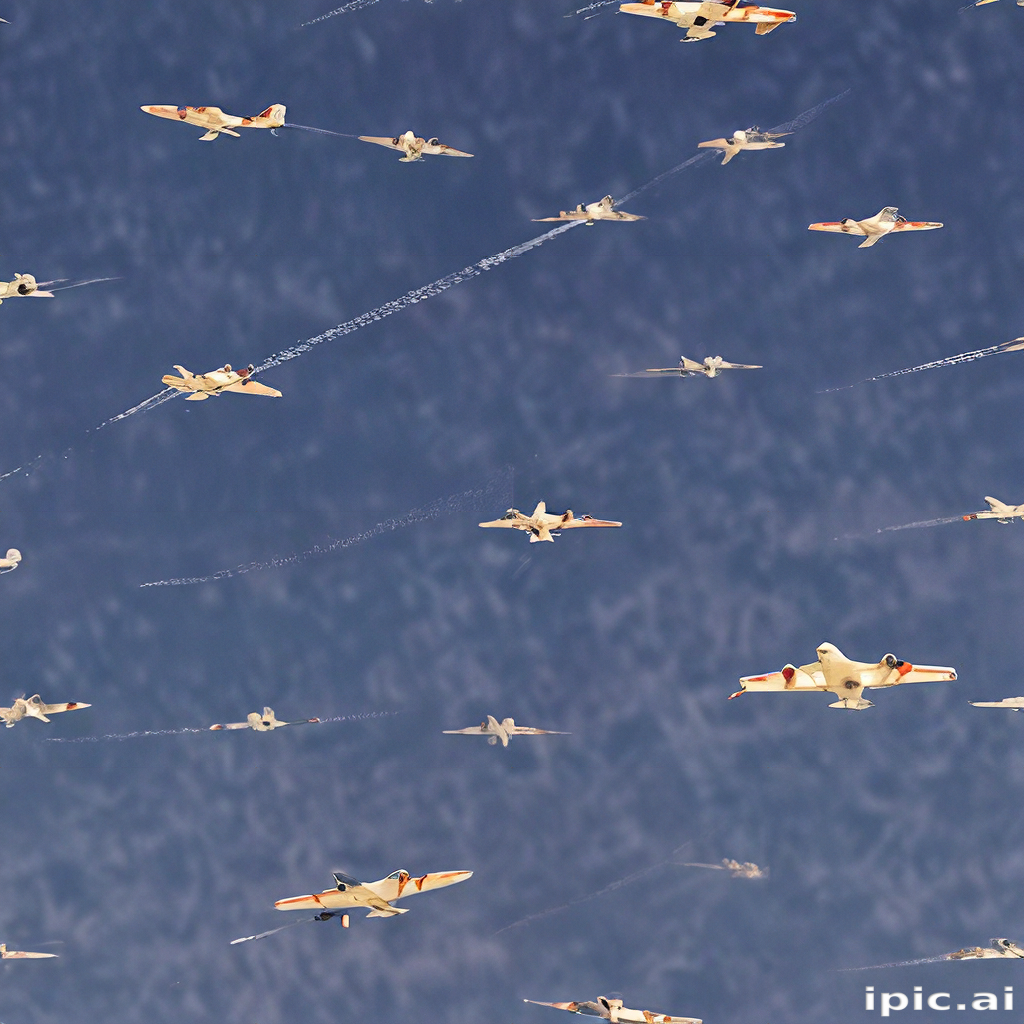 Numerous Small Airplanes Flying Together in a Clear Blue Sky
