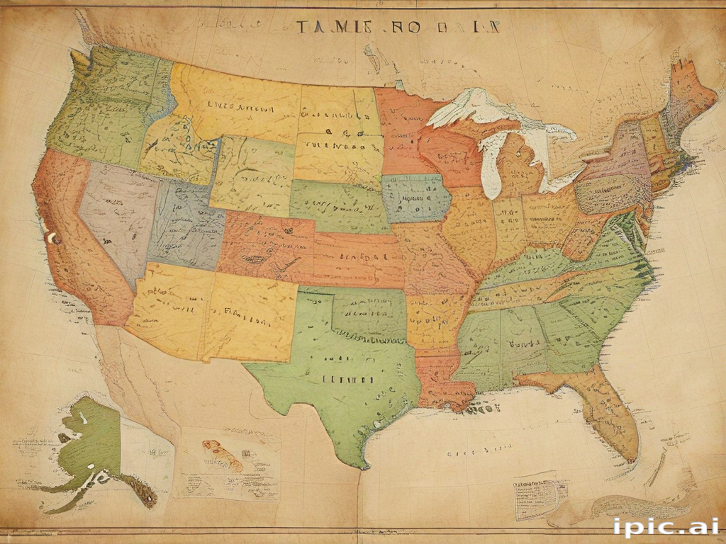 Historical Map of the United States Highlighting States and Territories ...