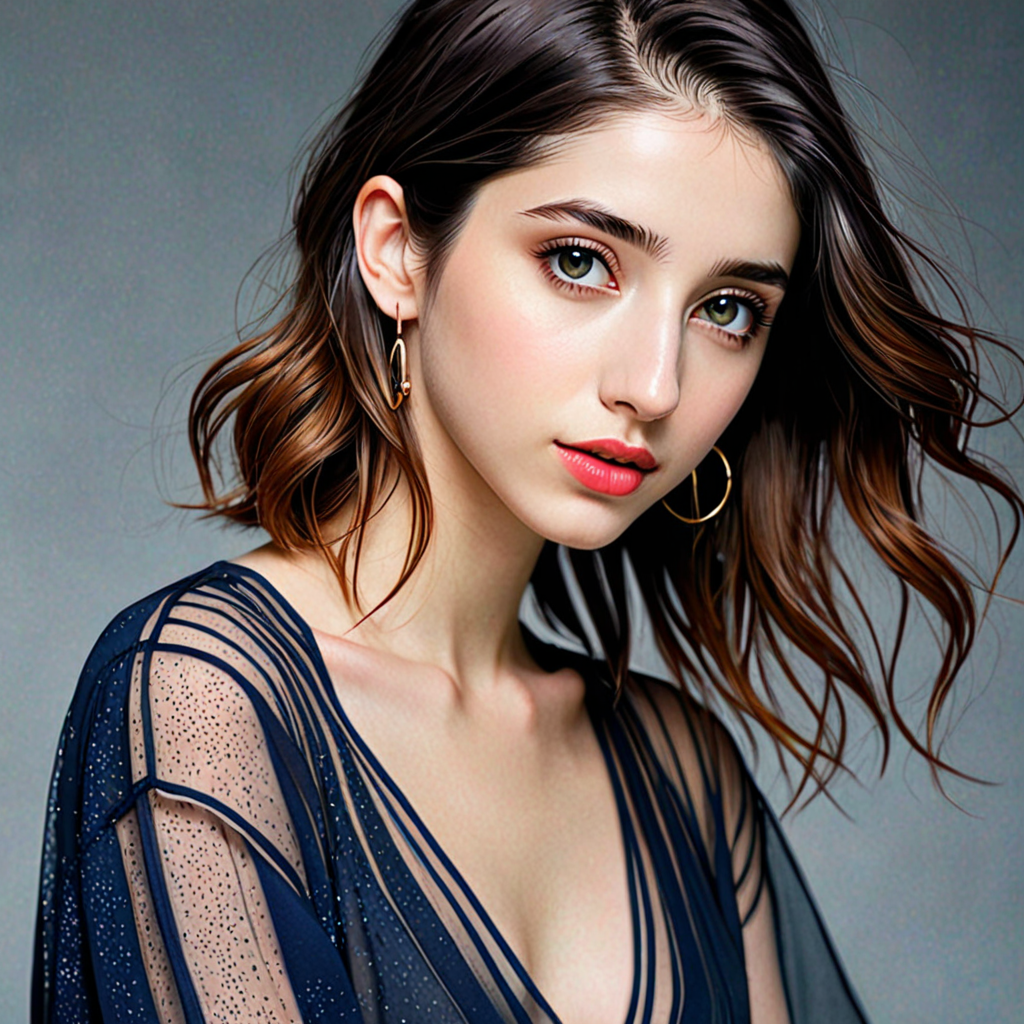 Emily Rudd, translucent sheer top, anime art style, artistic