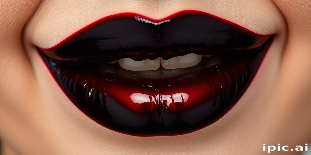 Striking Close-Up of Glossy Lips with a Bold Red and Black Hue