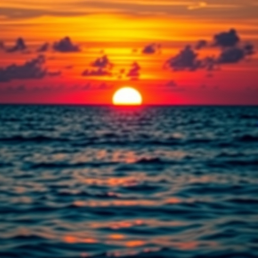 Stunning Sunset Over the Ocean with Vibrant Colors and Clouds