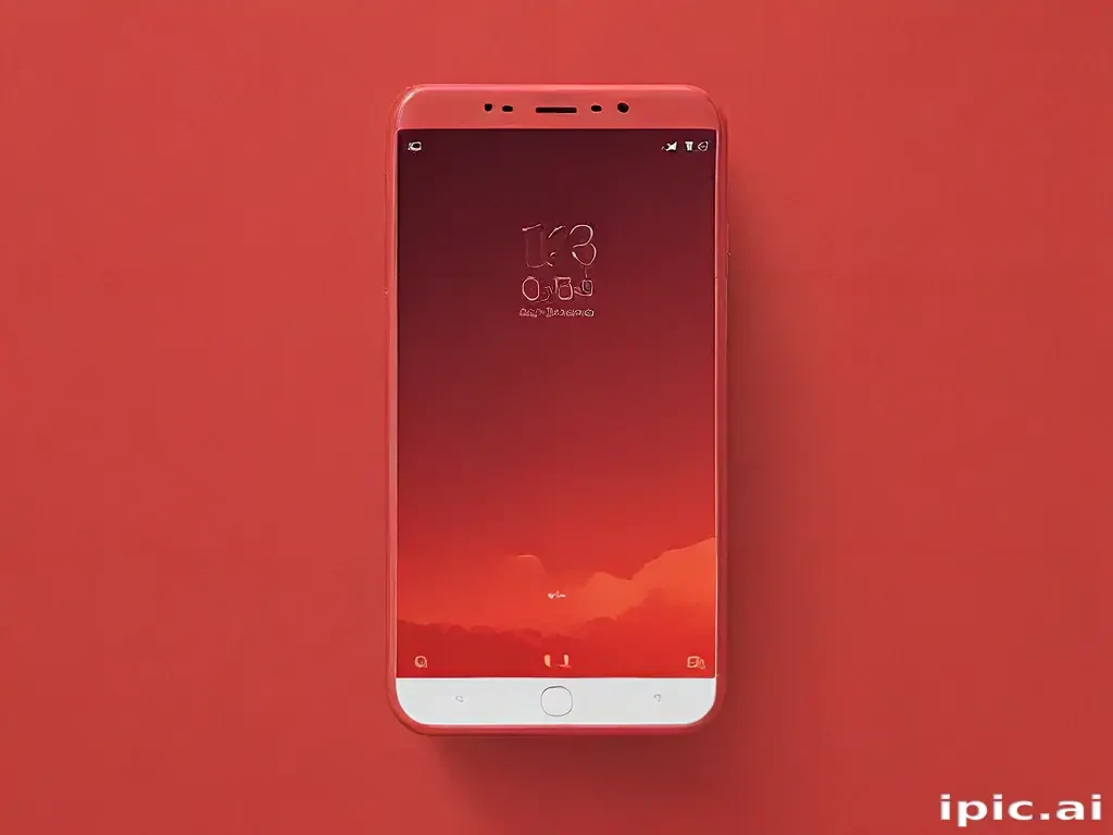 Modern Smartphone Displaying a Vibrant Red Background with Time and Date