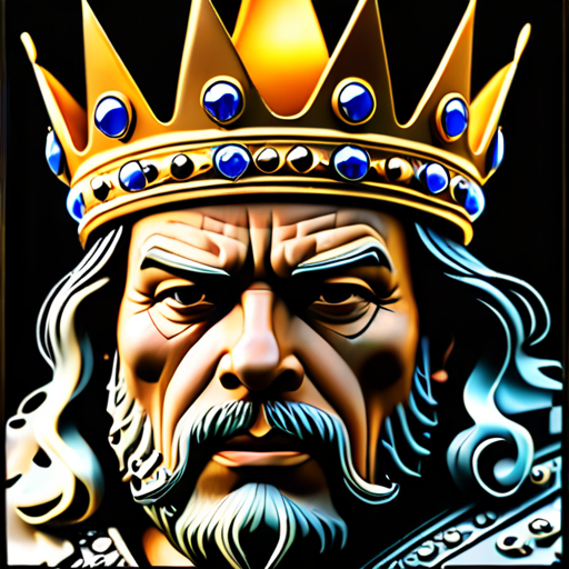 Highly detailed medium shot of a corrupted king, crown blended with head