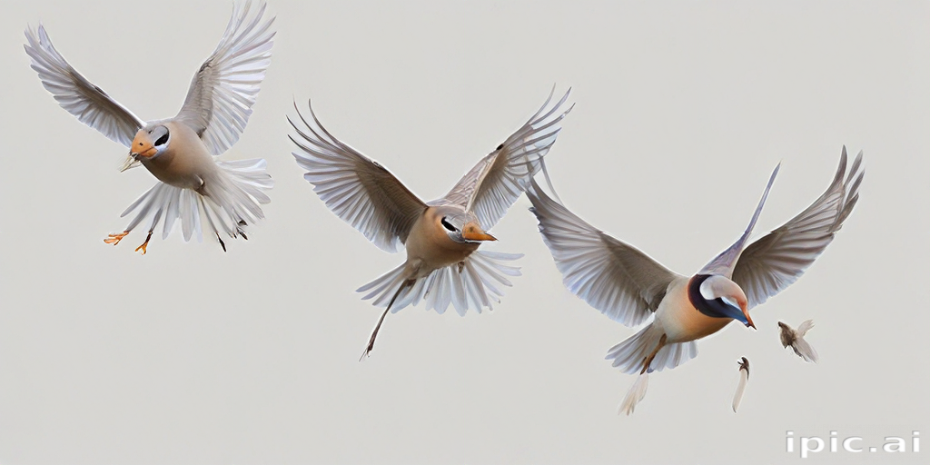 Three Eager Birds in Flight, Gracefully Catching Fish Midair