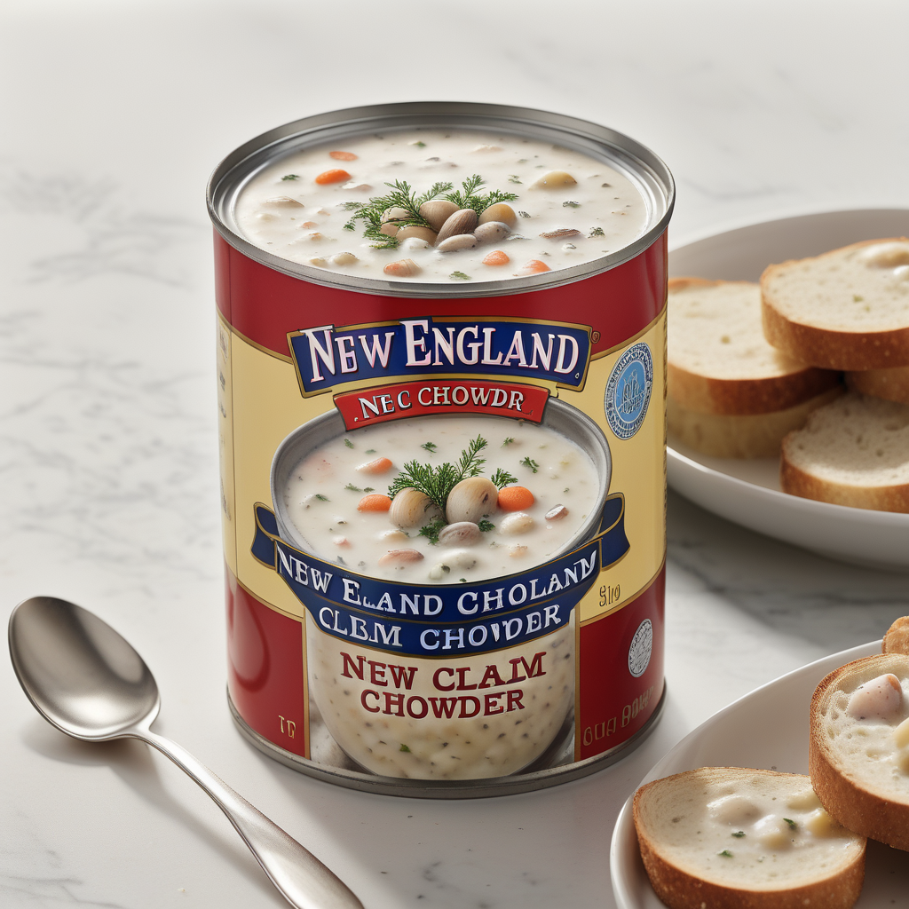 Delicious New England Clam Chowder in a Can with Fresh Bread Slices