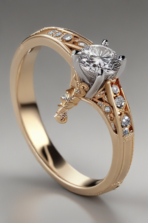Elegant Gold Engagement Ring Featuring a Sparkling Diamond Center Stone ...