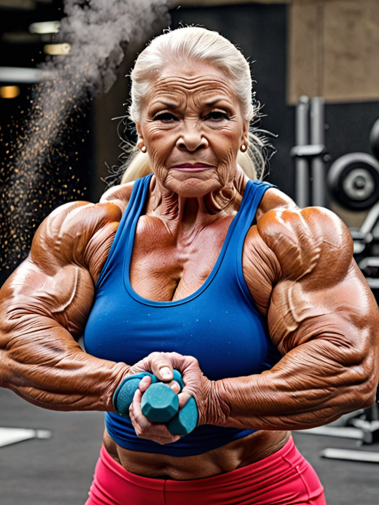 strong elderly very overweight muscular woman bodybuilder with enormous ...
