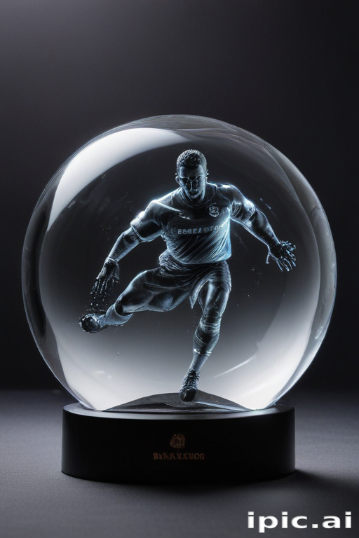 Intricate Crystal Sphere Featuring a Dynamic Soccer Player in Action