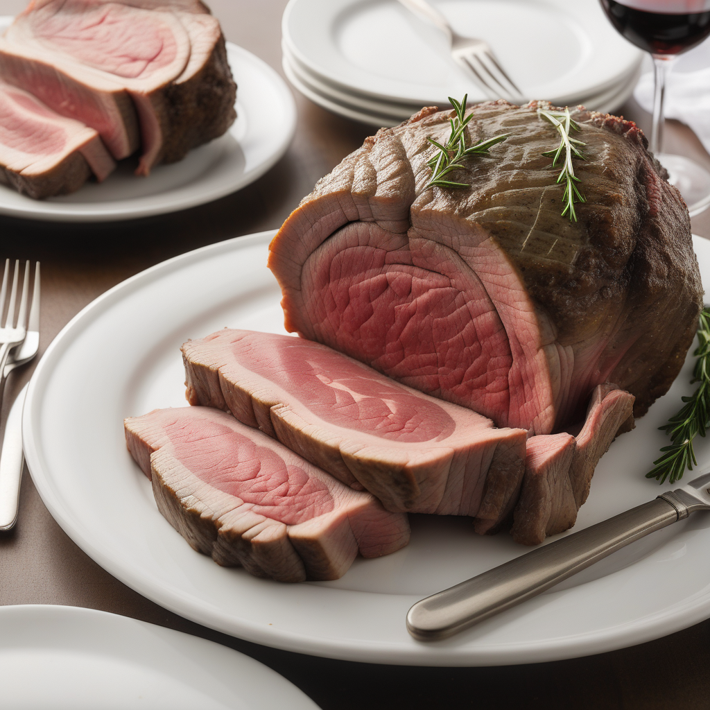 Succulent Roast Beef with Perfectly Sliced Portions on Elegant Dinner Table