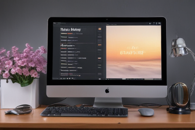 A Cozy Workspace Featuring a Computer, Flowers, and Stylish Desk ...