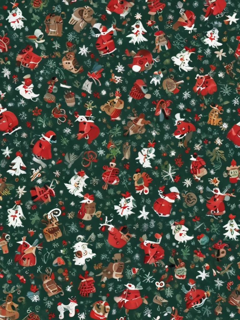 Festive Holiday Pattern Featuring Santa, Bears, Gifts, and Christmas Cheer.