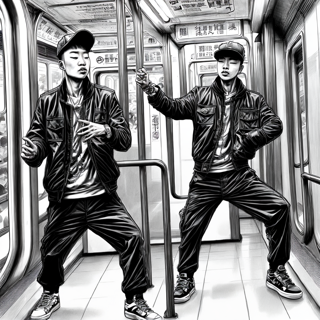CHINESE RAPPER IN SUBWAY TRAIN. DANSERS HIP HOP. COMIC BOOK. SKETCH ...