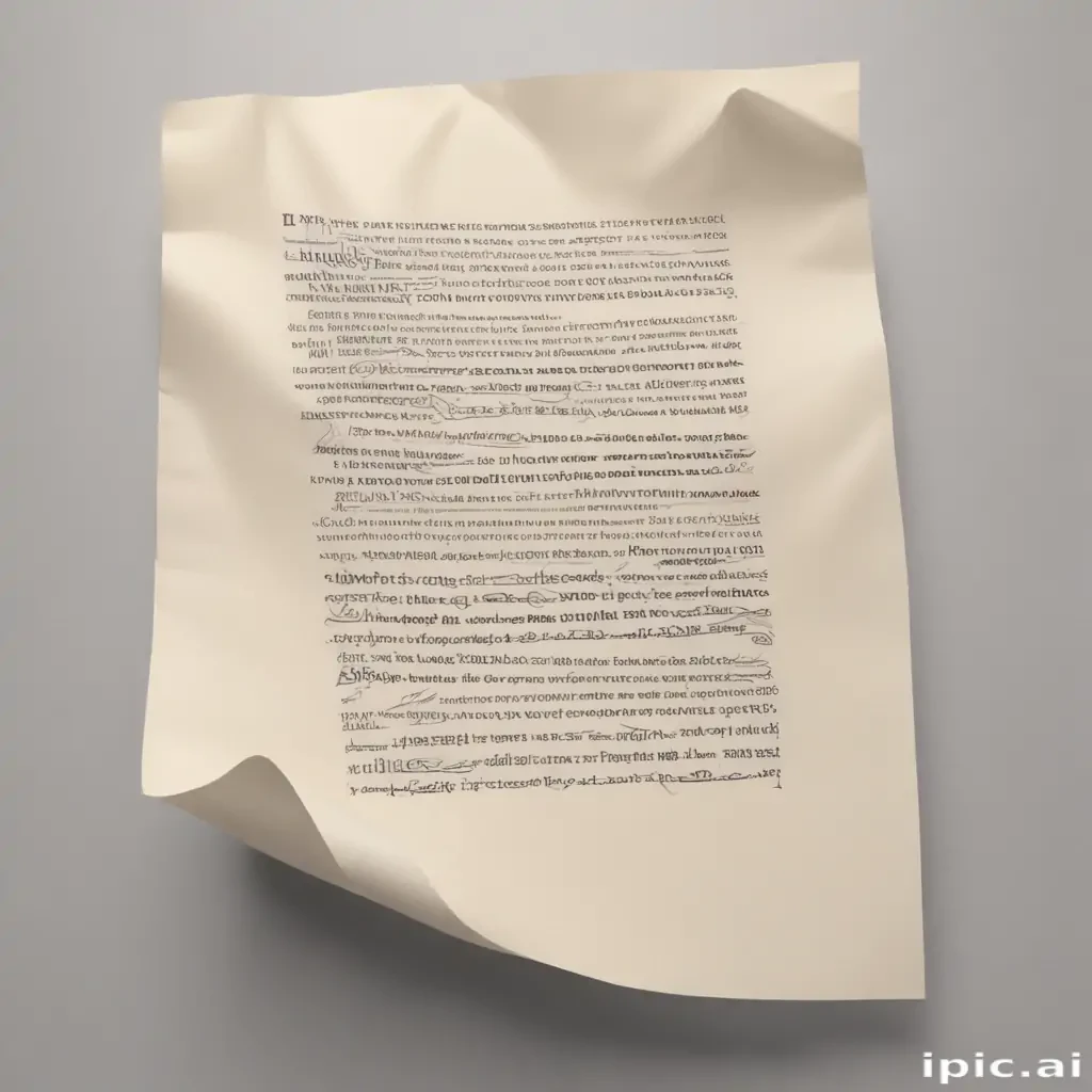 Crumpled Page with Indecipherable Text and Artistic Scribbles on Surface.