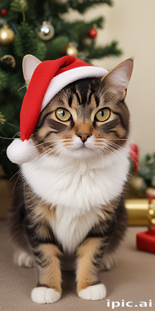 Festive Cat in Santa Hat Celebrating the Joy of Christmas Cheer