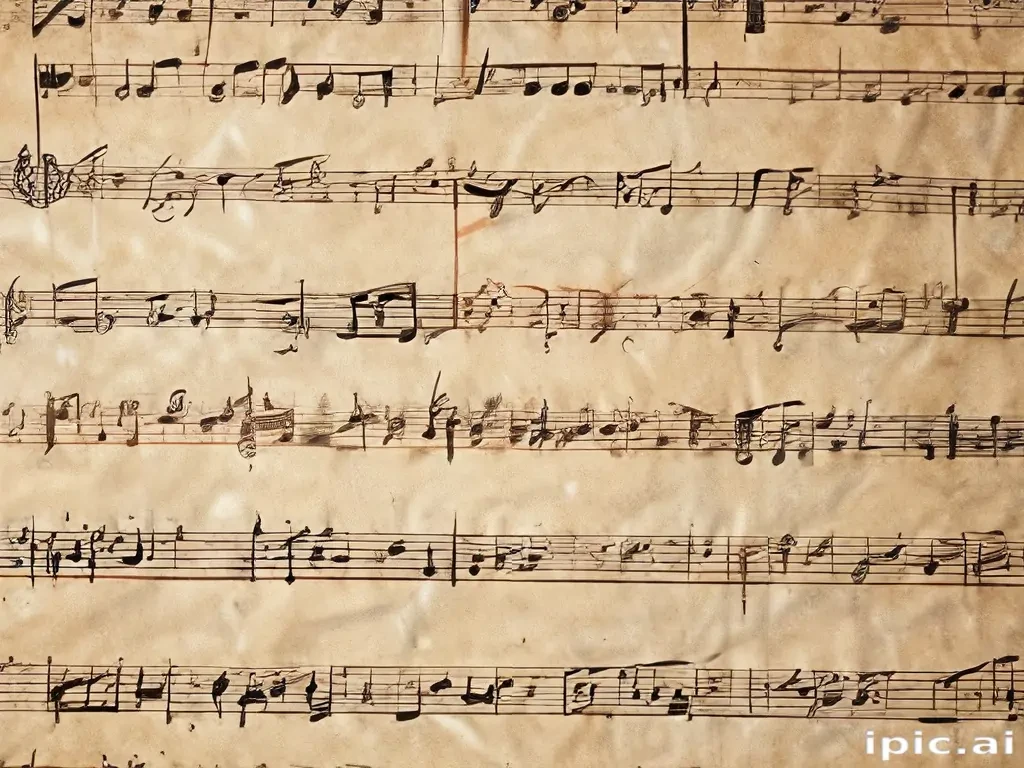 Vintage Sheet Music Featuring Intricate Notation on Yellowed Paper ...