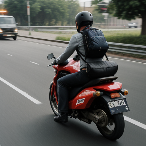 Rider on a Red Motorcycle Navigating a City Street with Confidence