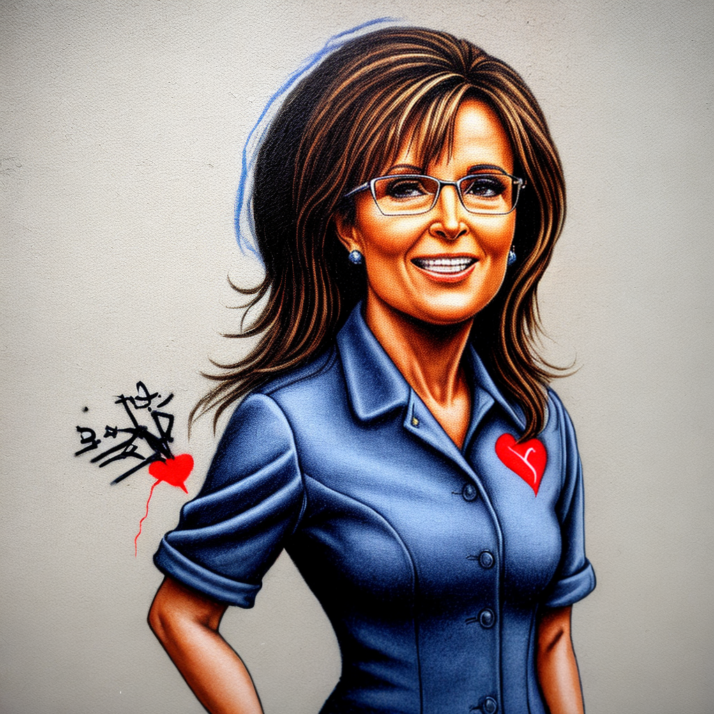 sarah palin on grafitti sprayed wall banksy style