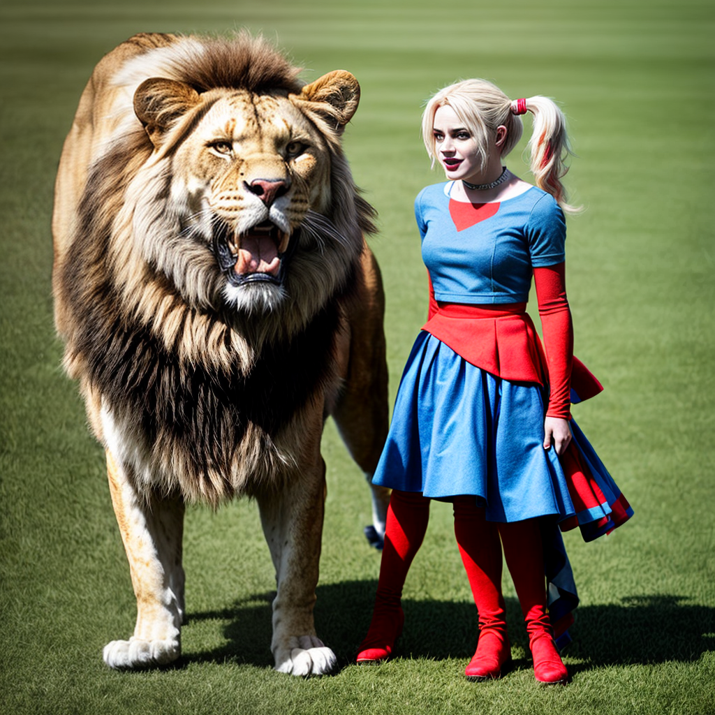 harley quinn standing with a lion