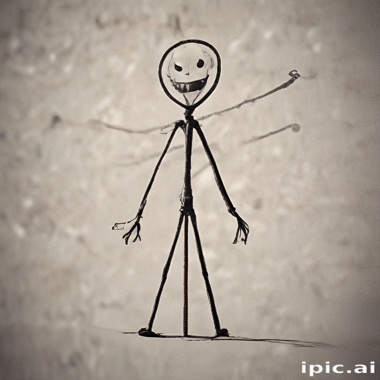 Playful Stick Figure Character with a Grinning Face and Outstretched Arms