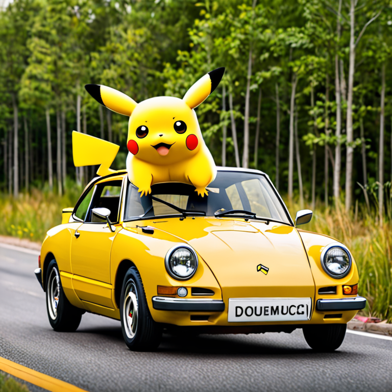 pikachu in a car drifting