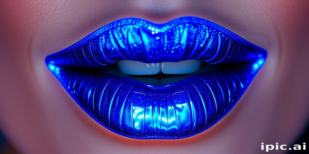 Vibrant Blue Metallic Lips Shining with Radiant Glossy Finish