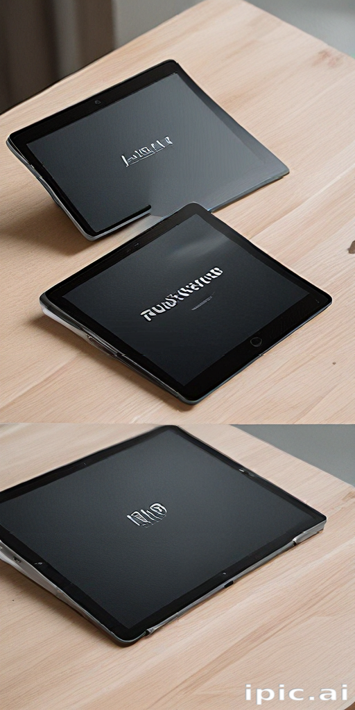 Two Modern Tablets Displaying a Minimalistic Design on a Wooden Surface
