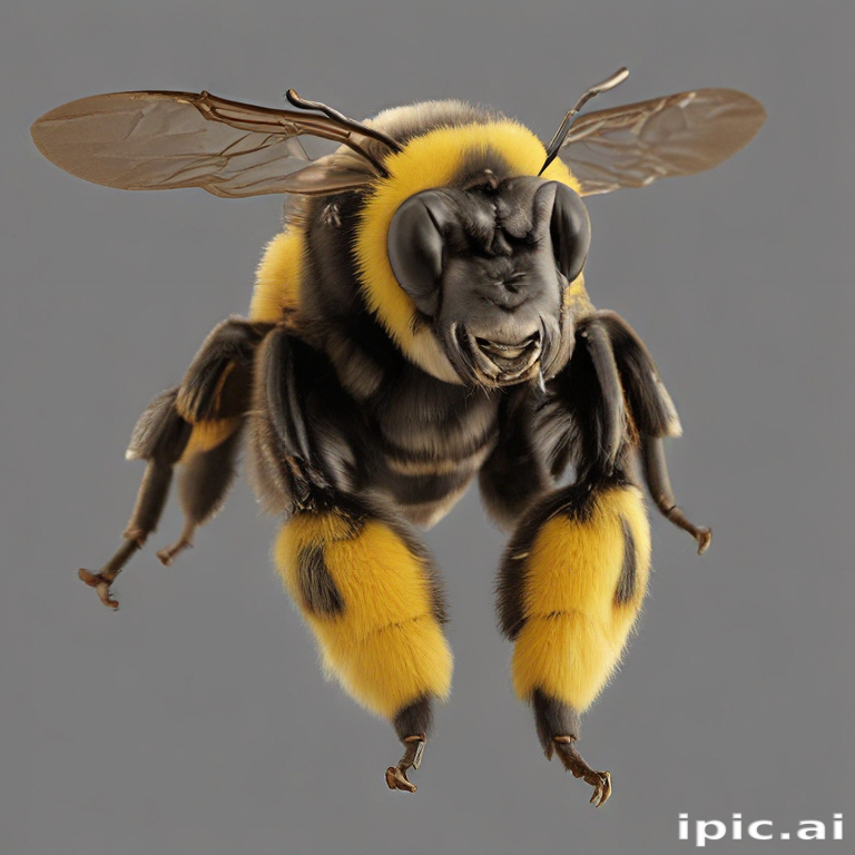Close-Up of a Bumblebee in Flight with Detailed Features and Colors