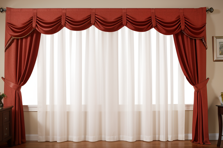 Elegant Red Drapery with Sheer Curtains Enhancing a Bright Window Setting