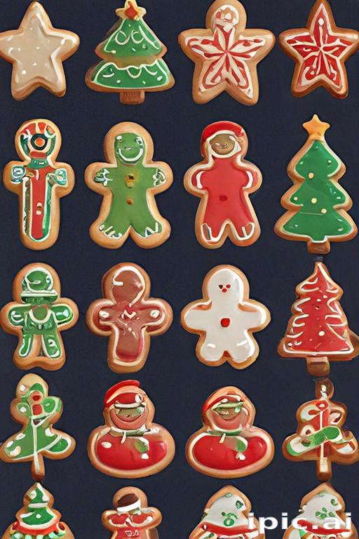 Colorful Assortment of Festive Christmas Cookies in Various Fun Shapes