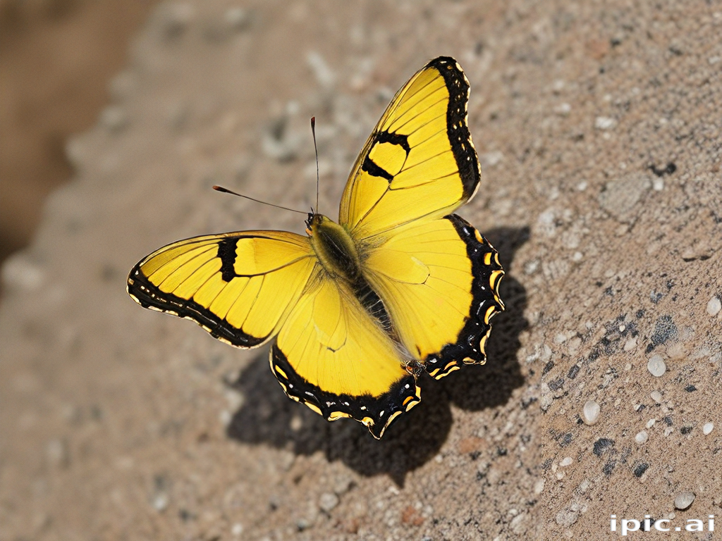 A Vibrant Yellow Butterfly Spreading Its Wings on a Sunlit Surface