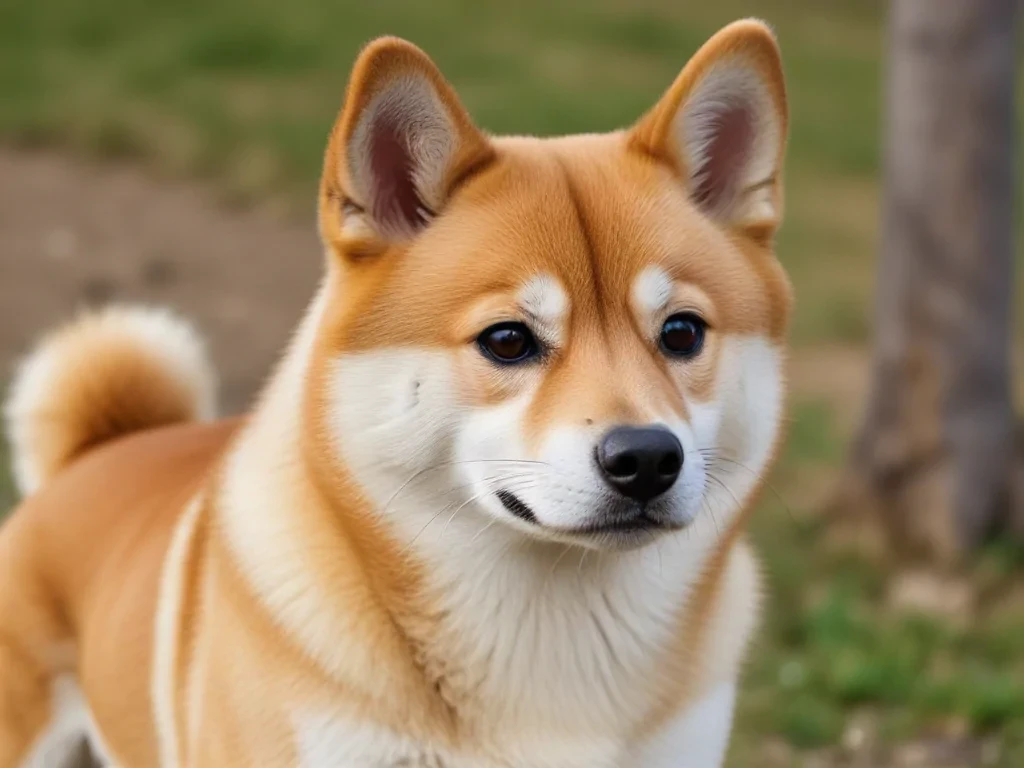 Charming Shiba Inu Dog with Fluffy Fur Enjoys a Sunny Day Outdoors