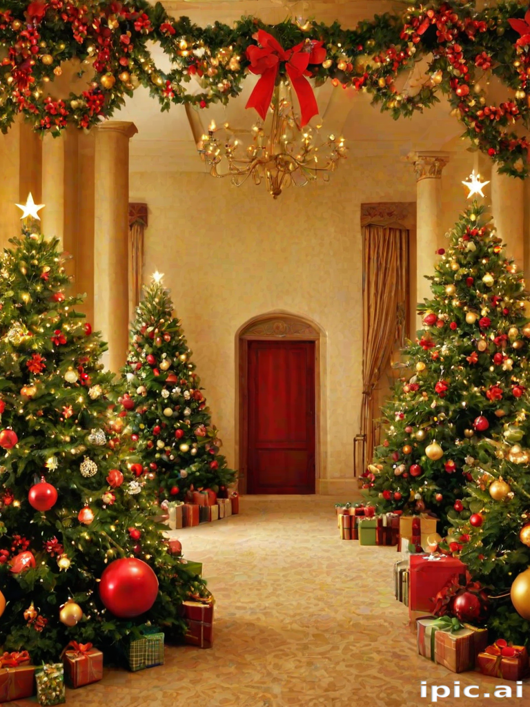 A Festive Holiday Scene with Beautifully Decorated Christmas Trees and ...